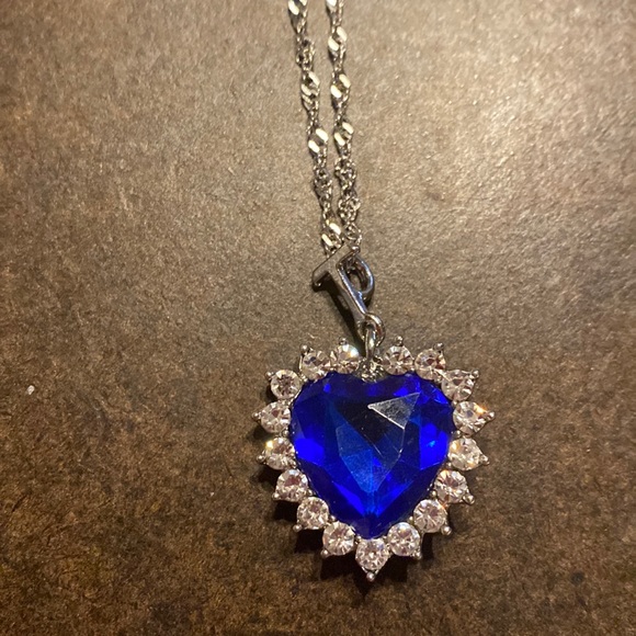 Jewelry | Large Blue Heart Shaped Royal Blue Pendant Encircled With ...